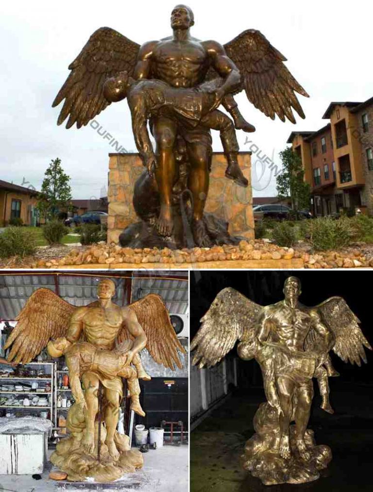 Custom Large Size Bronze Angel Holding Fallen Soldier Memorial Statue ...
